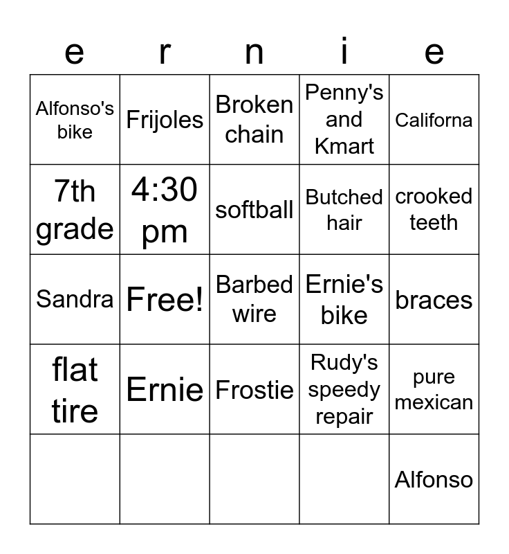 broken chain bingo Card