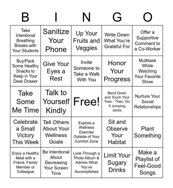 Grace. Grounding. Gratitude. Week # 4 Bingo Card