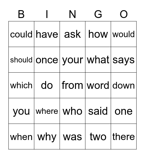 CKLA Tricky Words 2 Bingo Card