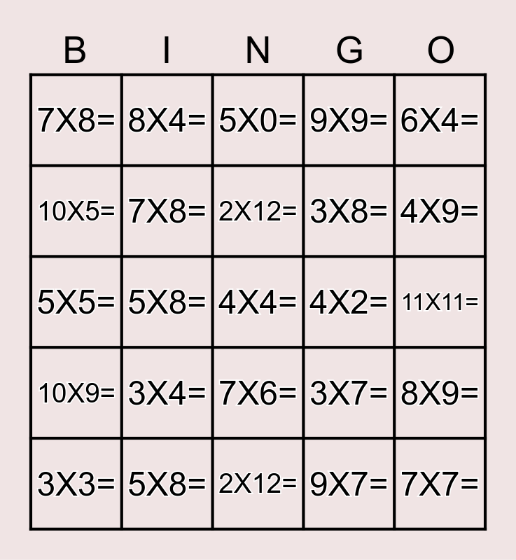 MULTIPLY Bingo Card