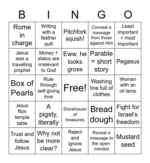 Introduction to Parables Bingo Card