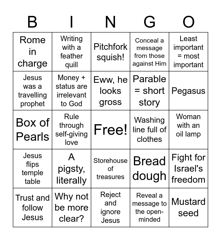 Introduction to Parables Bingo Card