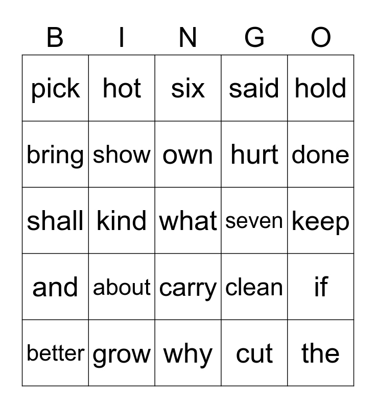 1st Six Weeks Sight Word Bingo Card