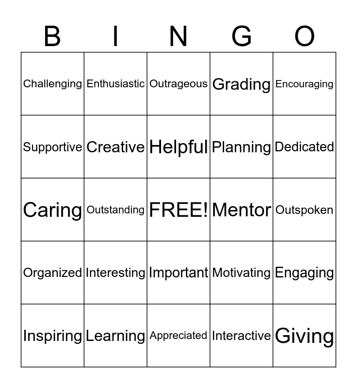 TEACHERS ARE... Bingo Card