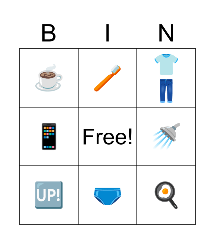 Morning routine activities Bingo Card