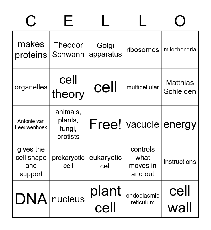 Cells Bingo Card