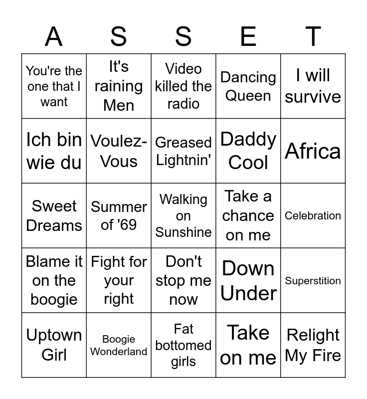 Disco Bingo Party Bingo Card