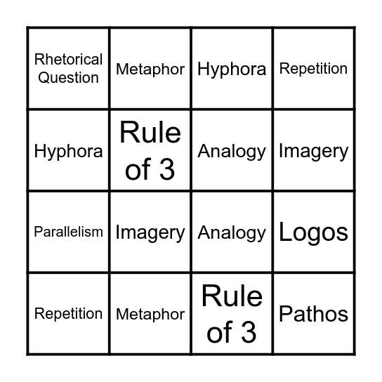 Rhetoric Bingo Card