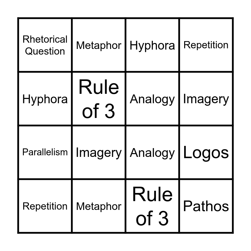 Rhetoric Bingo Card