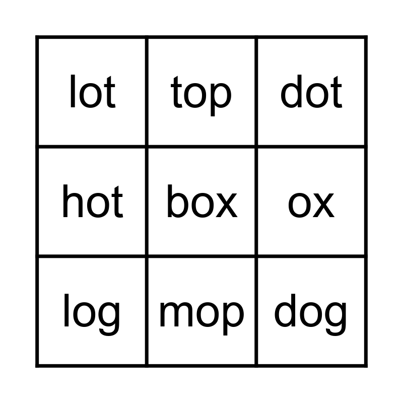 Short O Bingo Card