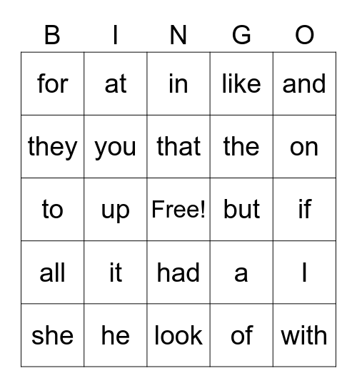 First Grade Sight Words Bingo Card