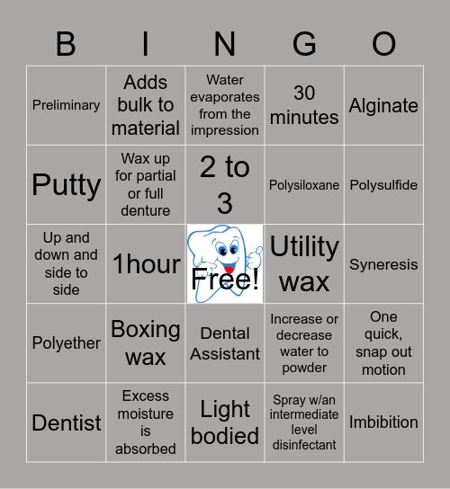 IMPRESSION MATERIALS Bingo Card