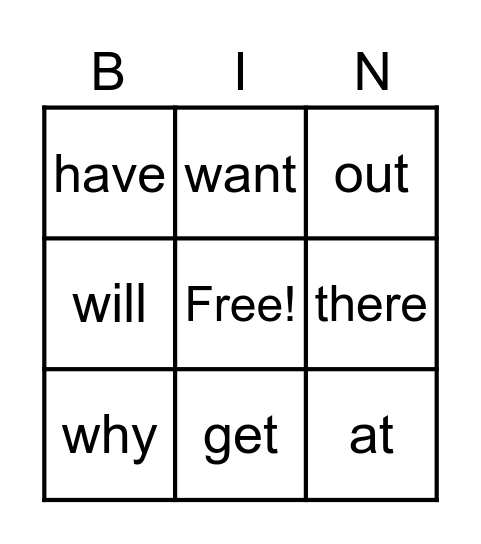 Power Word Bingo Card