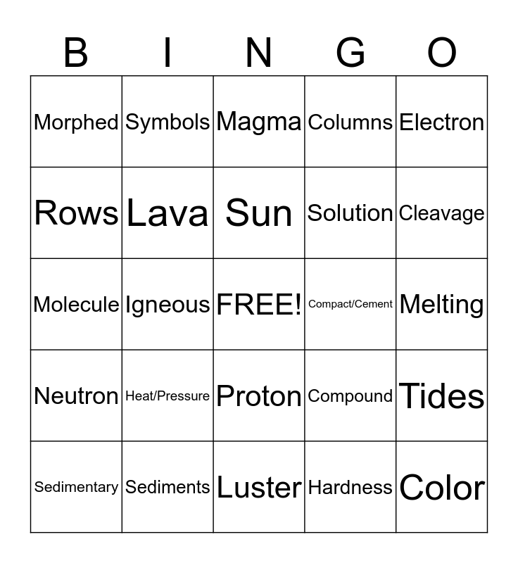 Flashback: 6th Grade Science Bingo Card