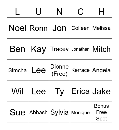 Lunch Bingo Card