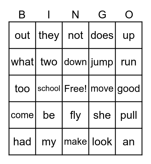 1st Grade Unit 1 Bingo Card