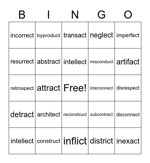 Words That End In ct Bingo Card words-that-end-in-ct-bingo-card