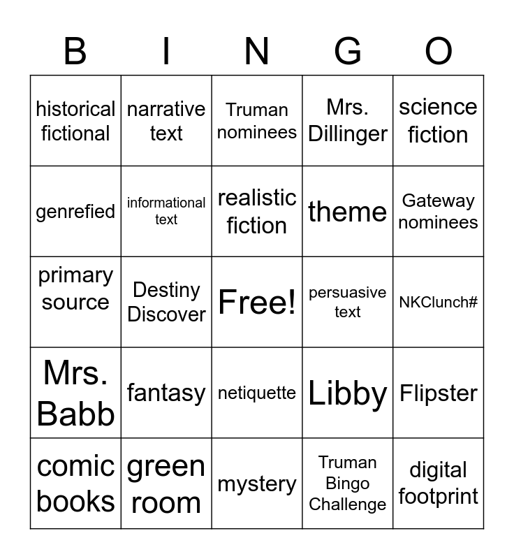 8th Grade LMC BINGO Card