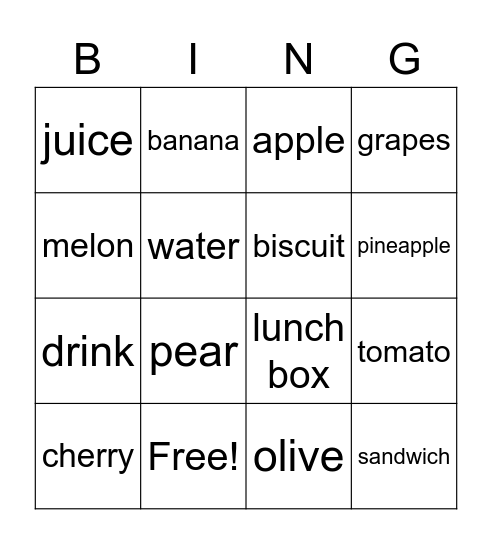 Lunchtime Bingo Card