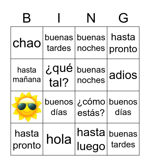 Saludos y Despedidas Bingo Card