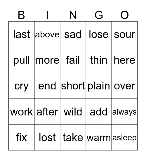Opposites Attract Bingo! Bingo Card