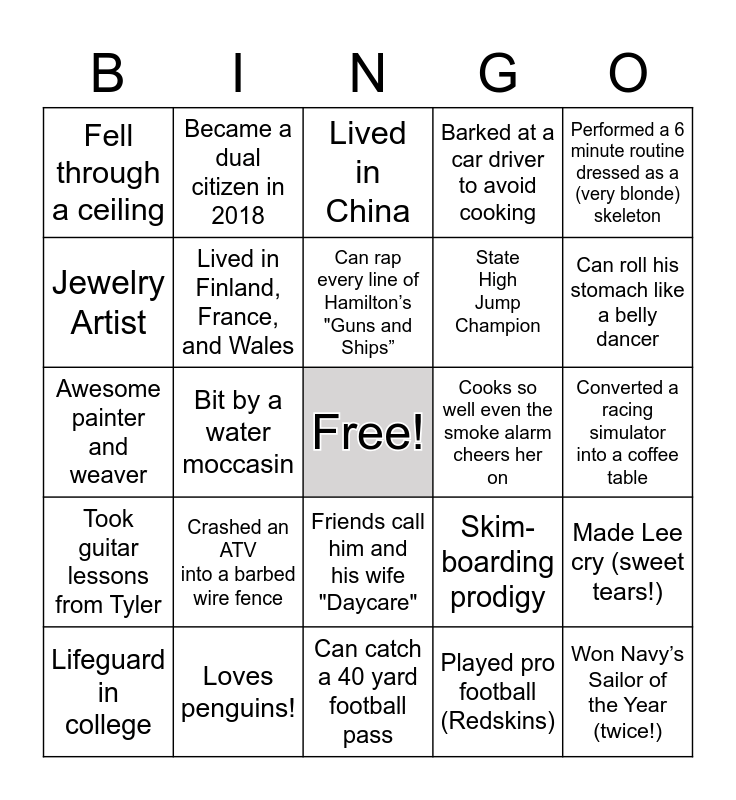 Rehearsal Dinner Bingo Card