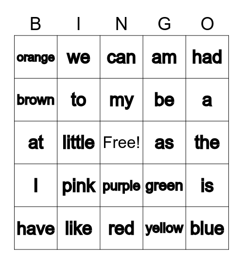 Popcorn Word Bingo Card