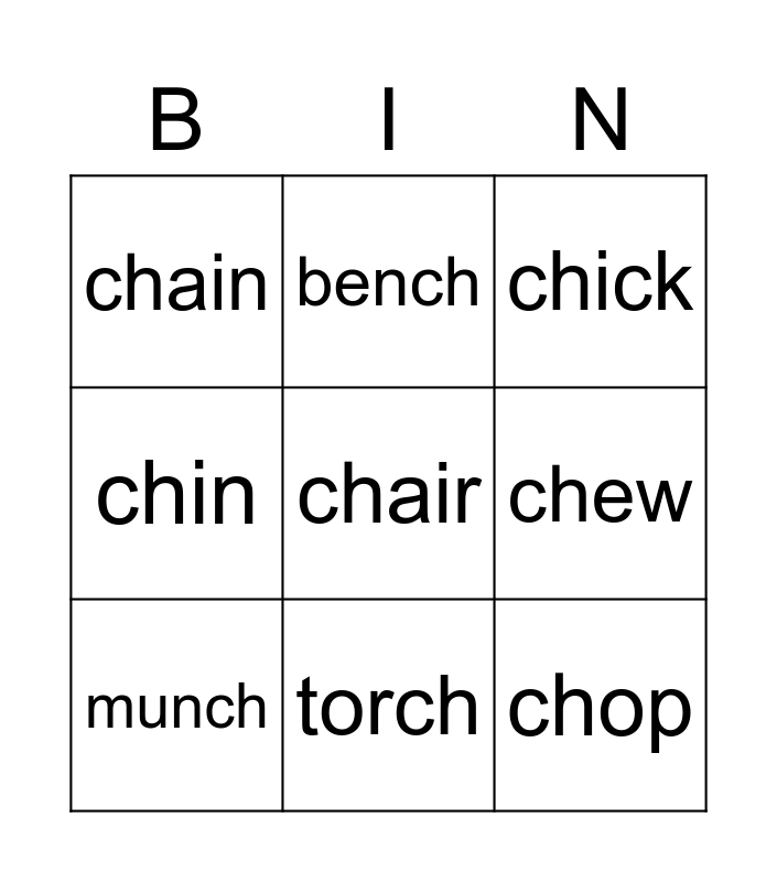 ch bingo Card