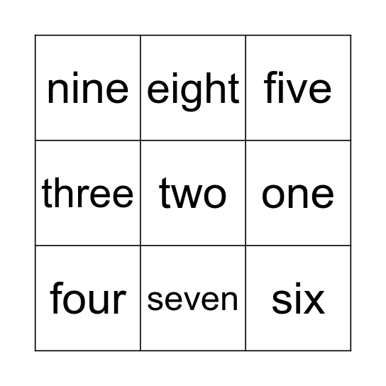 Numbers 1-10 Bingo Card