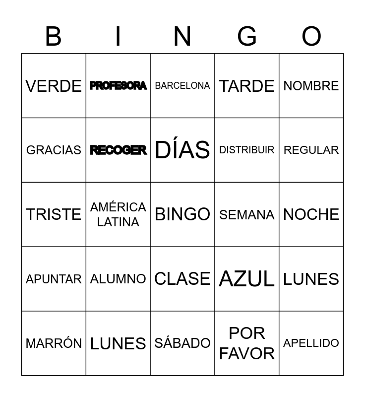 BINGO DE PALABRAS Bingo Card