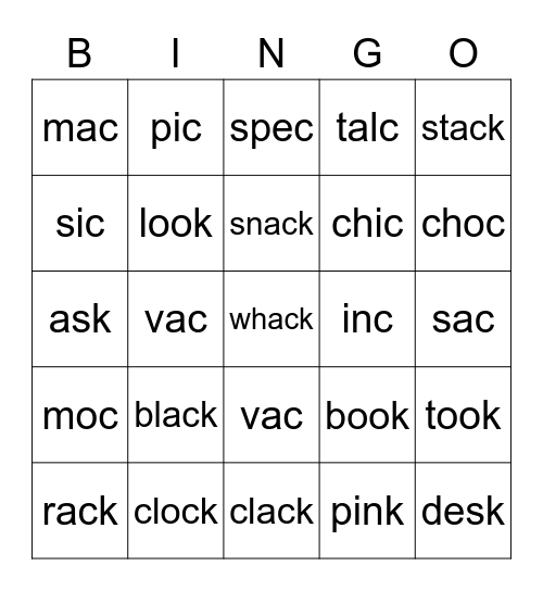 CK spelling rule Bingo Card
