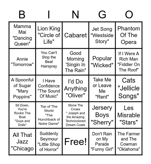 Broadway Bingo Card