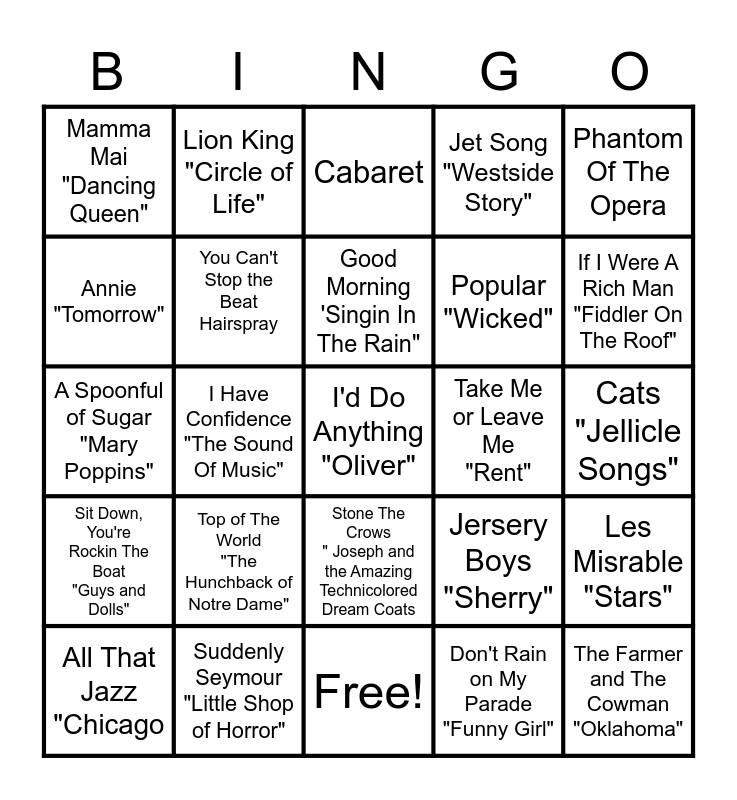 Broadway Bingo Card