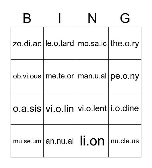 v/v BINGO Card