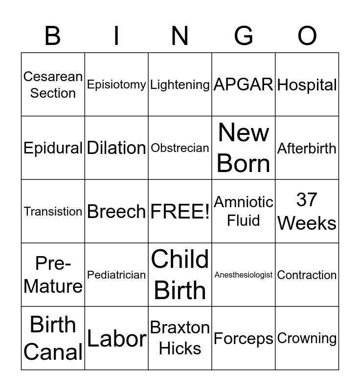 Labor and Delivery Bingo Card