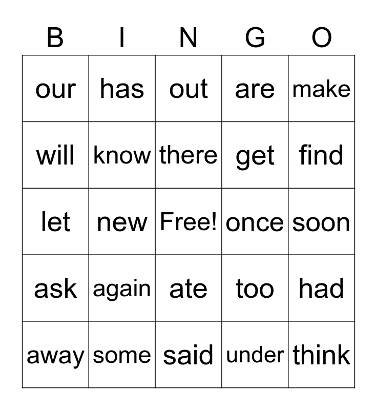 ELA Sight Words Bingo Card