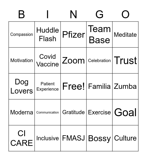 Team Engagement Bingo Card