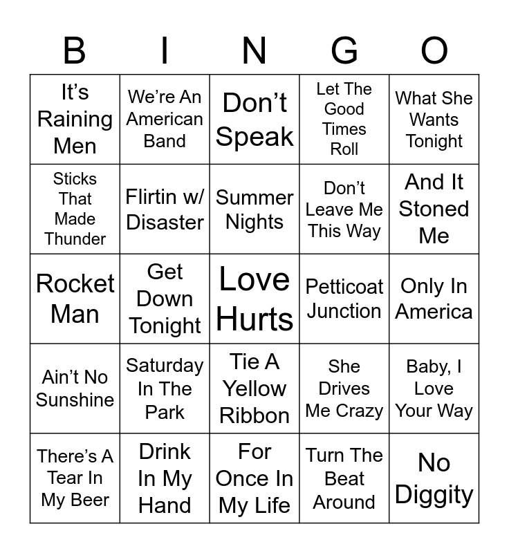 Music Bingo 70 Bingo Card
