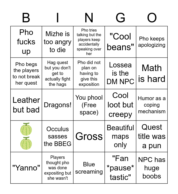 Pho screaming into the void Bingo Card