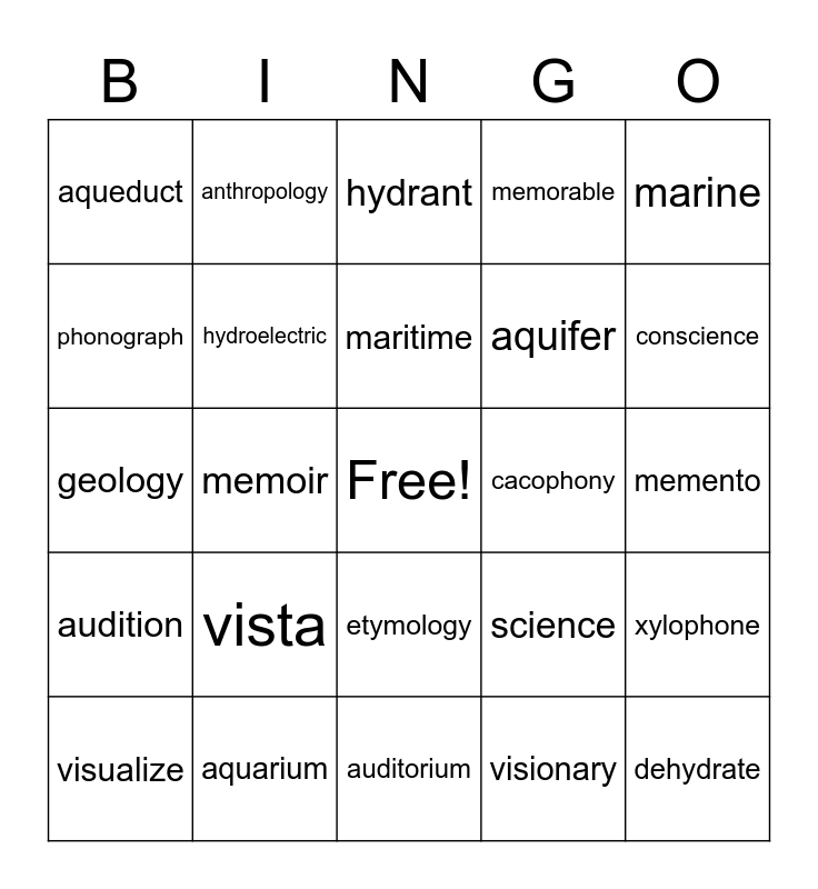 Root Word Bingo (Units 1-3) Bingo Card
