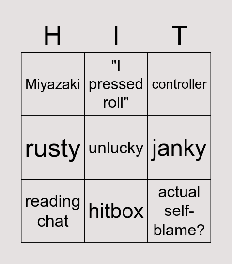 Hitless Blame Bingo Card