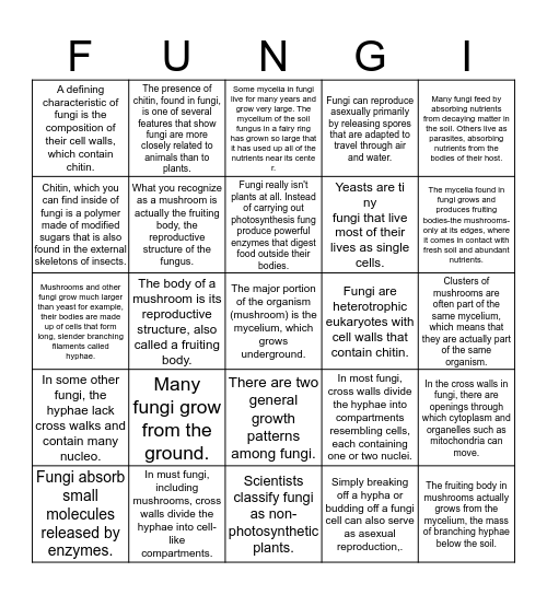 FUNGI BINGO Card