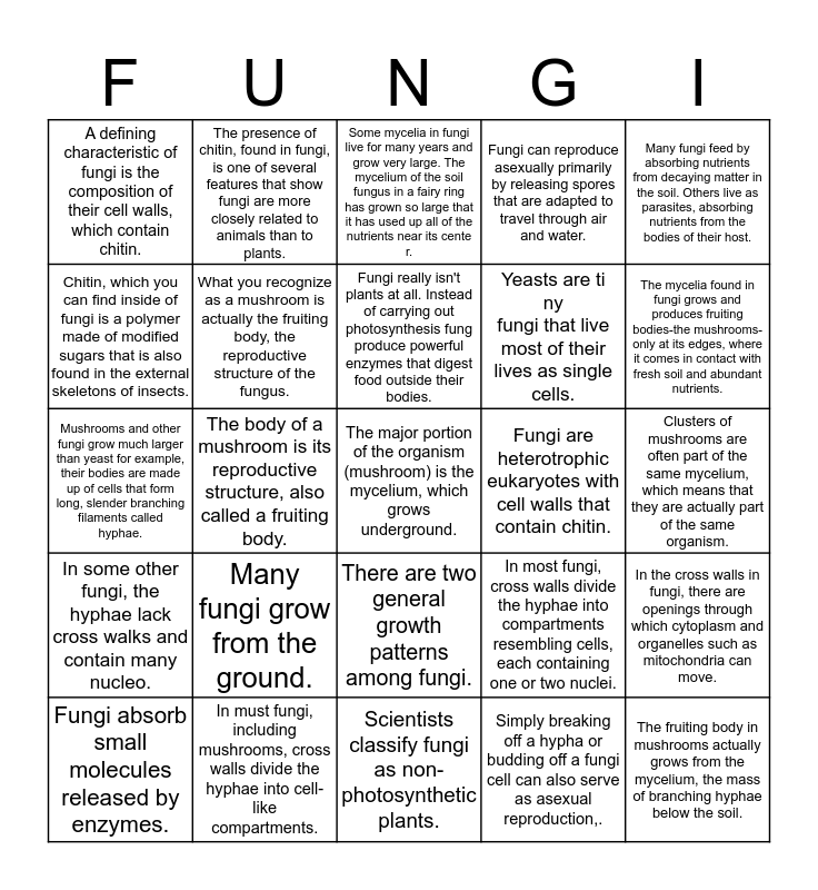 FUNGI BINGO Card