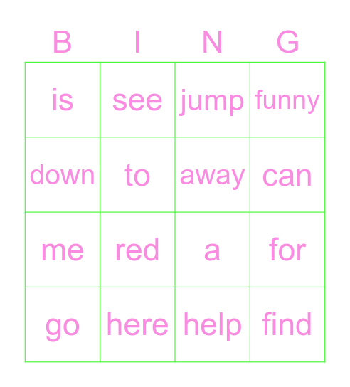 Site Word Bingo Card
