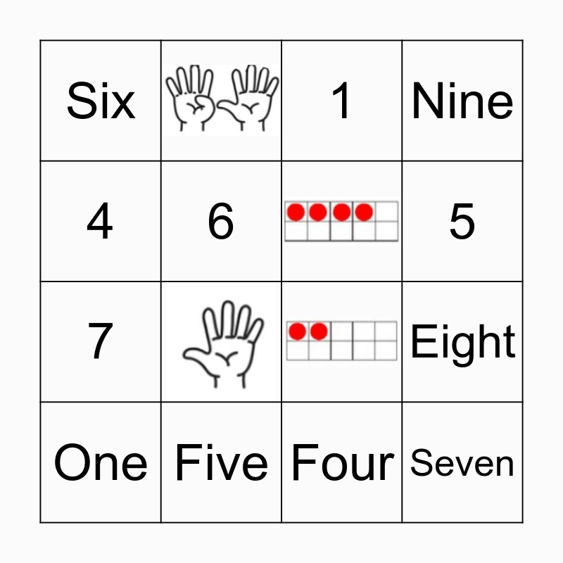 Numbers 1-10 Bingo Card