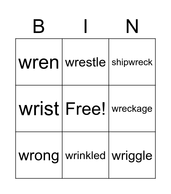 WR - silent 'w' Bingo Card