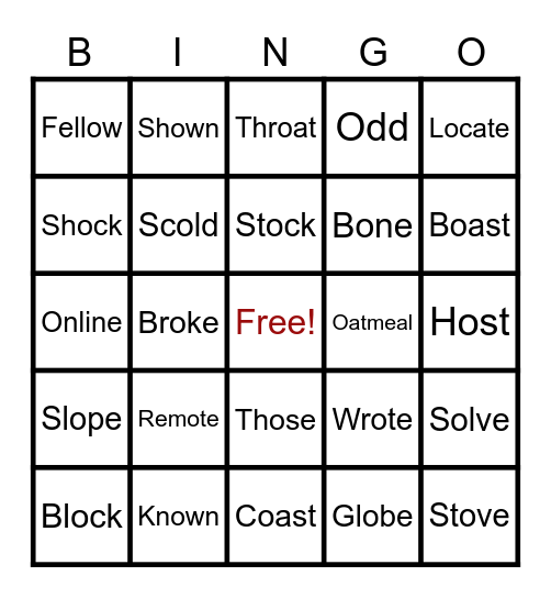 Short and Long "O" Bingo Card