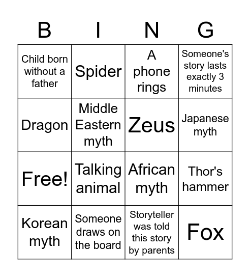 Myth Stories Bingo Card