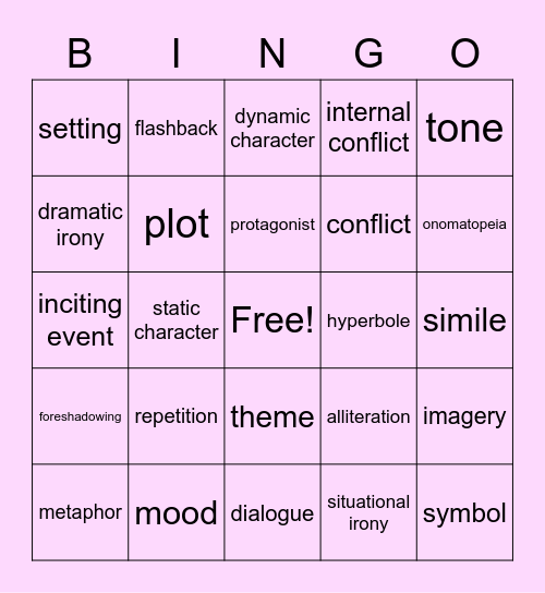 Mrs. Foote's Literary Elements Bingo Card