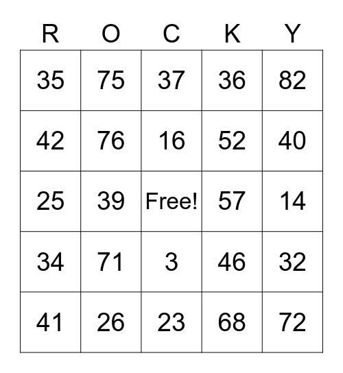 Rocky Outcrop Bingo! Bingo Card
